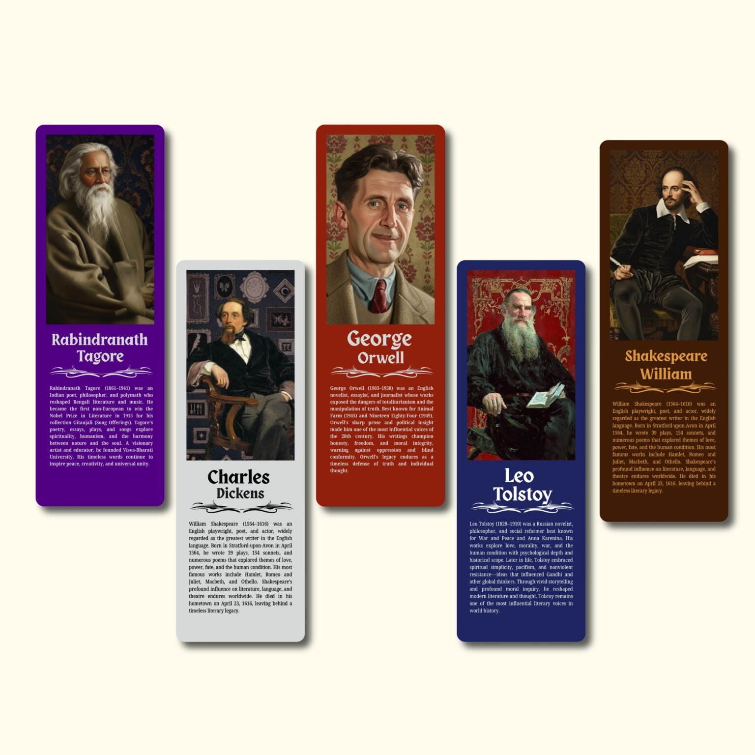 Literature Icons Bookmark Set of 10 | Classic Authors Collection ...