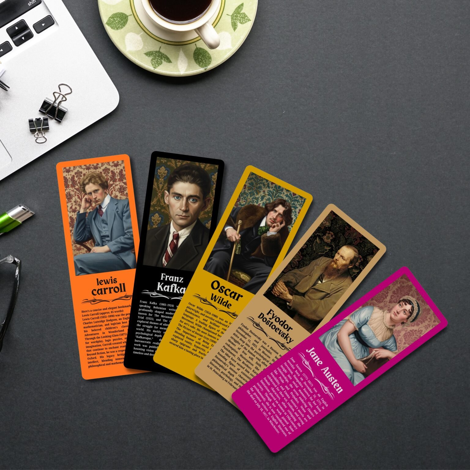 Literature Icons Bookmark Set of 10 | Classic Authors Collection ...
