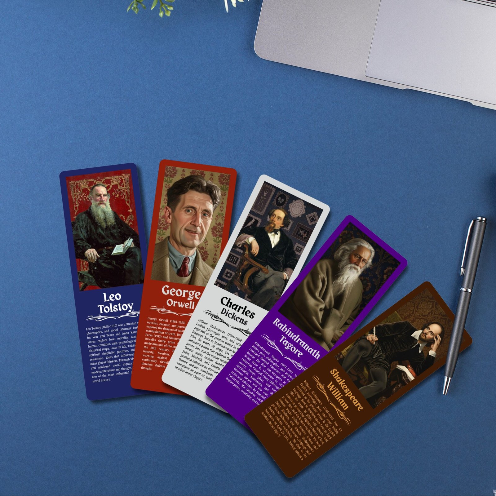 Literature Icons Bookmark Set of 10 | Classic Authors Collection ...